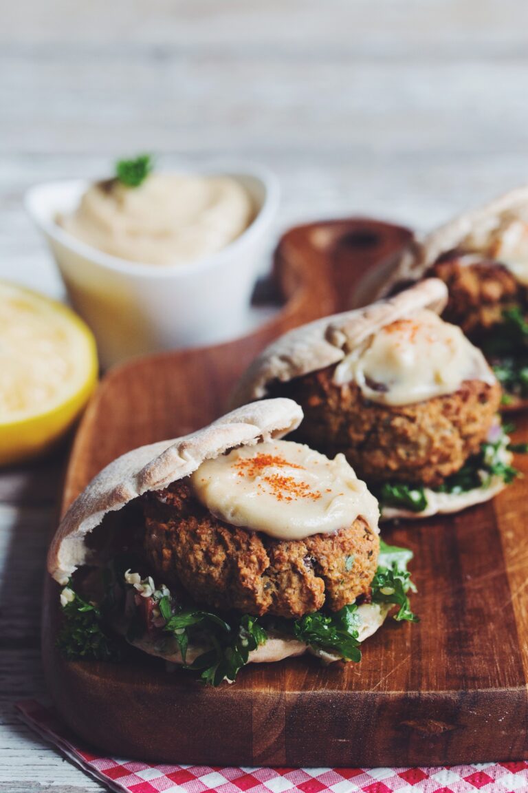 baked falafel sliders with hemp tabbouleh & maple tahini sauce