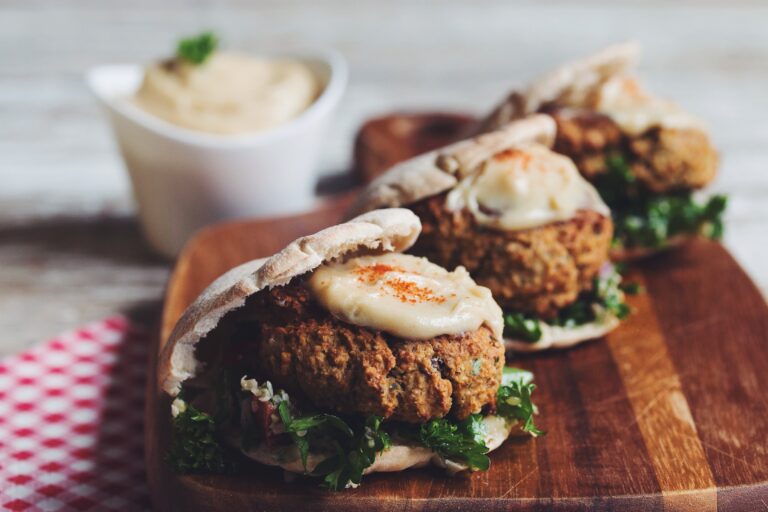 baked falafel sliders with hemp tabbouleh & maple tahini sauce
